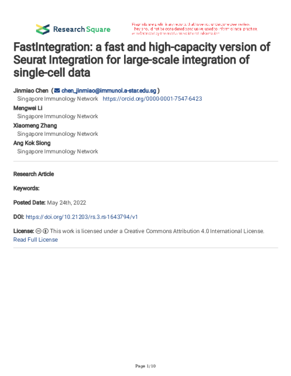 (PDF) FastIntegration: a fast and high-capacity version of Seurat ...