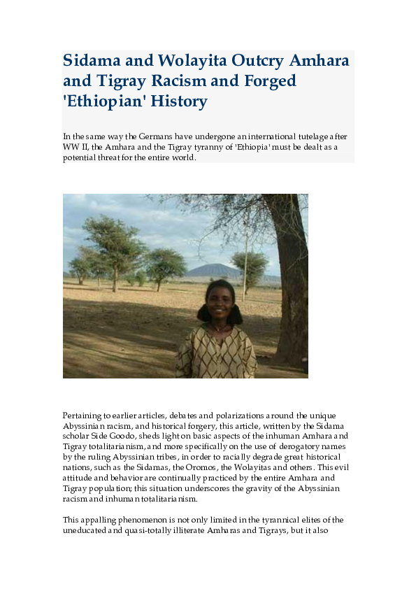 (PDF) Sidama and Wolayita Outcry Amhara and Tigray Racism and Forged ...
