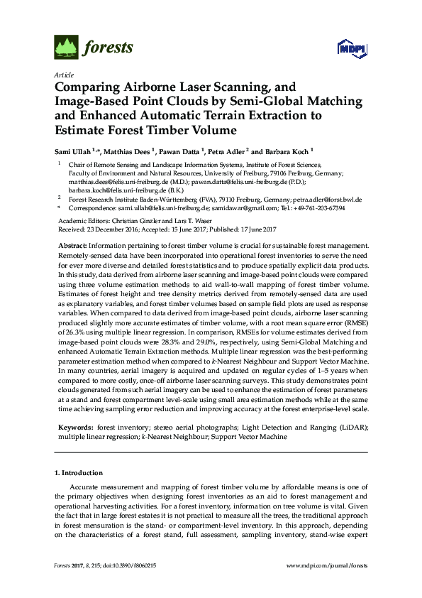 Pdf Comparing Airborne Laser Scanning And Image Based Point Clouds By Semi Global Matching