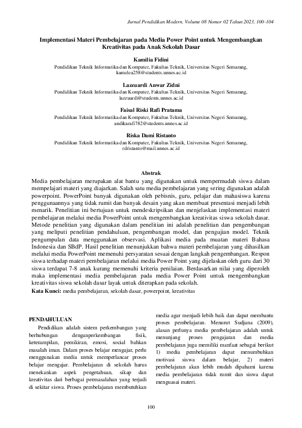 (PDF) Implementasi Materi Pembelajaran pada Media Power Point untuk Mengembangkan Kreativitas ...