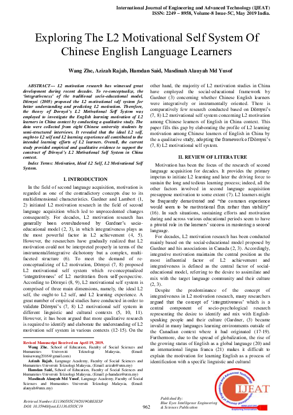 (PDF) Exploring The L2 Motivational Self System Of Chinese English ...