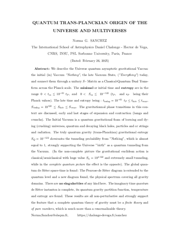 (PDF) QUANTUM TRANS-PLANCKIAN ORIGIN OF THE UNIVERSE AND MULTIVERSES