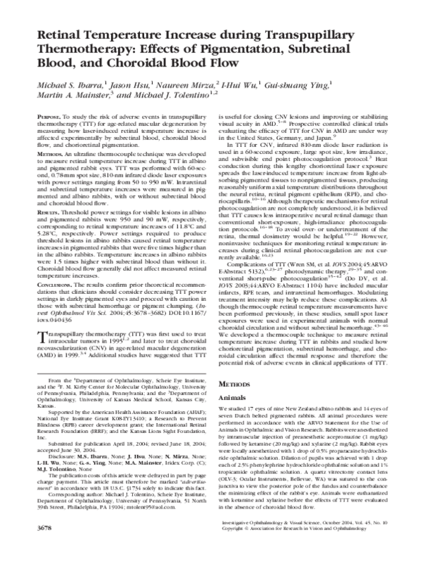 (PDF) Retinal Temperature Increase during Transpupillary Thermotherapy: Effects of Pigmentation ...