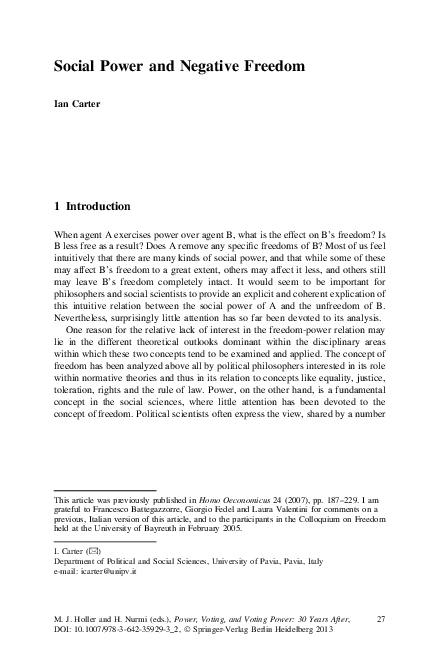 Social Power and Negative Freedom