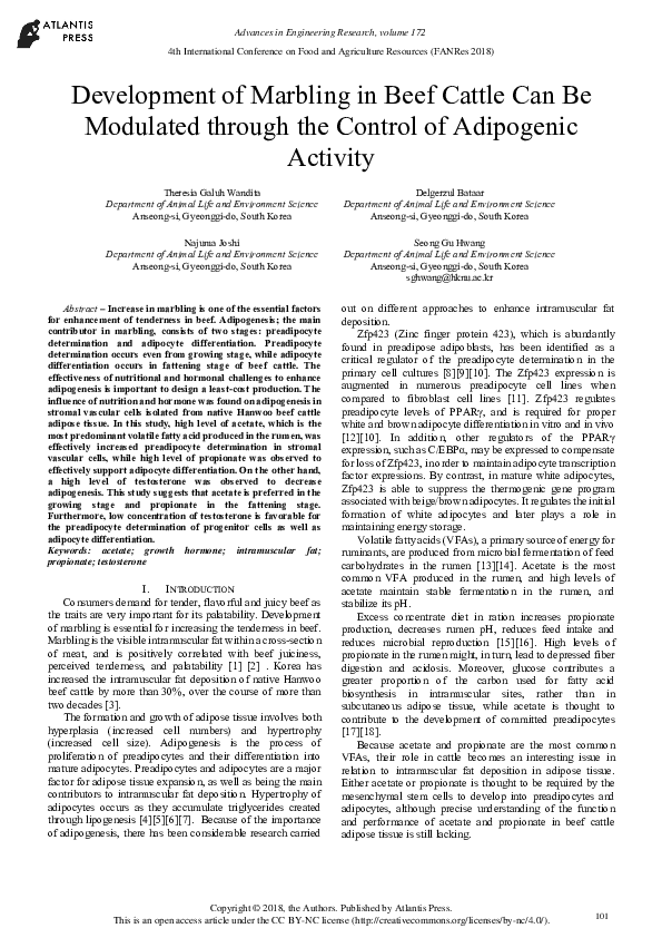 (PDF) Development of Marbling in Beef Cattle Can Be Modulated through the Control of Adipogenic ...