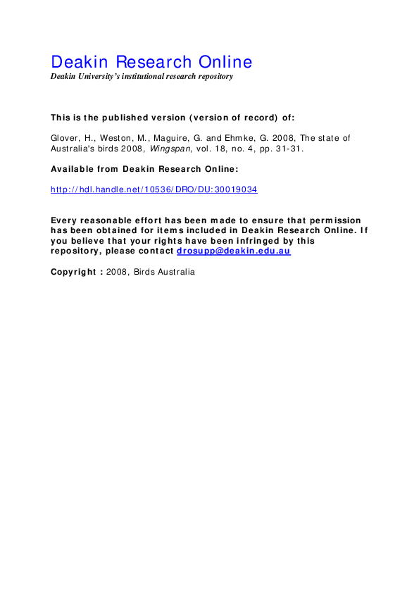 (PDF) The state of Australia's birds 2008