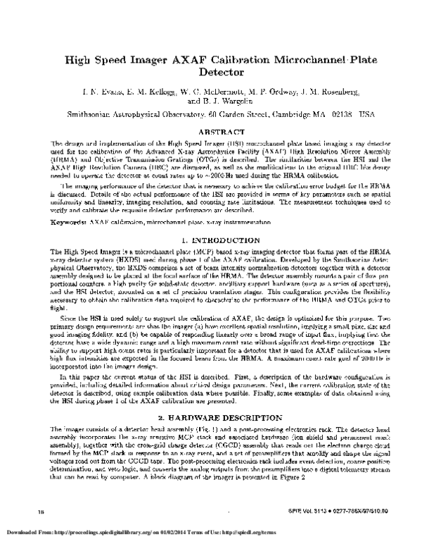 (PDF) High-speed imager AXAF calibration microchannel plate detector