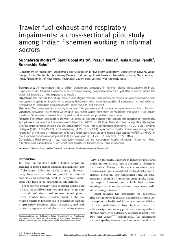 (PDF) Trawler fuel exhaust and respiratory impairments: a cross ...