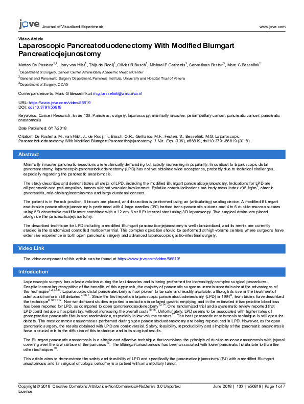 (PDF) Laparoscopic Pancreatoduodenectomy With Modified Blumgart ...