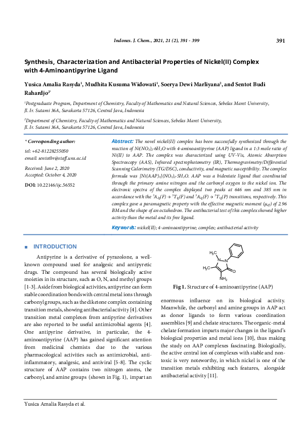 (PDF) Synthesis, Characterization and Antibacterial Properties of Nickel(II) Complex with 4 ...
