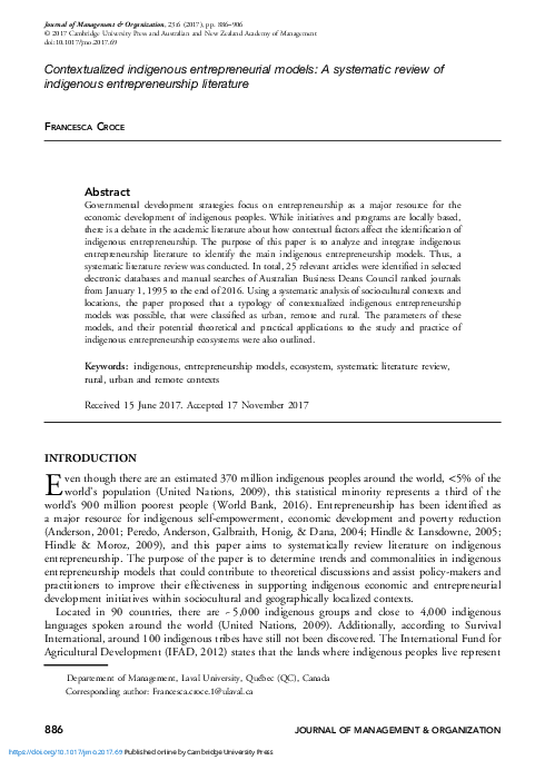 (PDF) Contextualized indigenous entrepreneurial models: A systematic review of indigenous ...