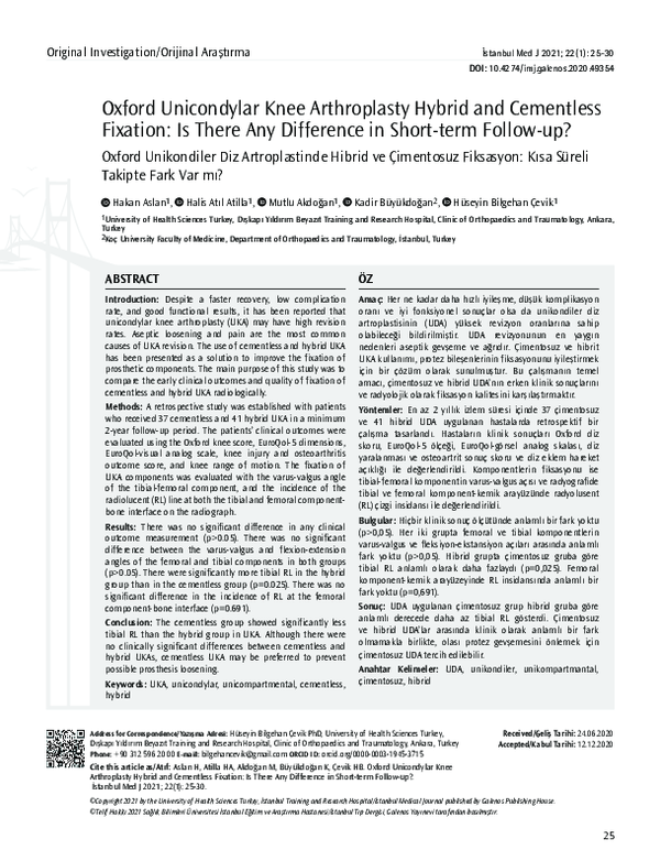 (PDF) Oxford Unicondylar Knee Arthroplasty Hybrid and Cementless ...