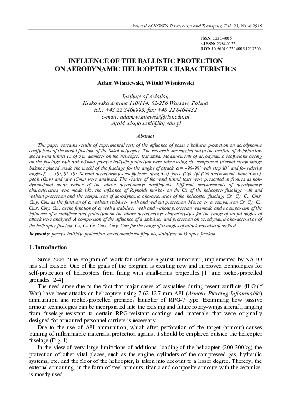 (PDF) Influence of the Ballistic Protection on Aerodynamic Helicopter ...