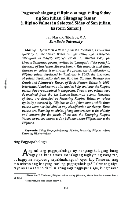 (PDF) Pagpapahalagang Pilipino sa mga Piling Siday ng San Julian ...