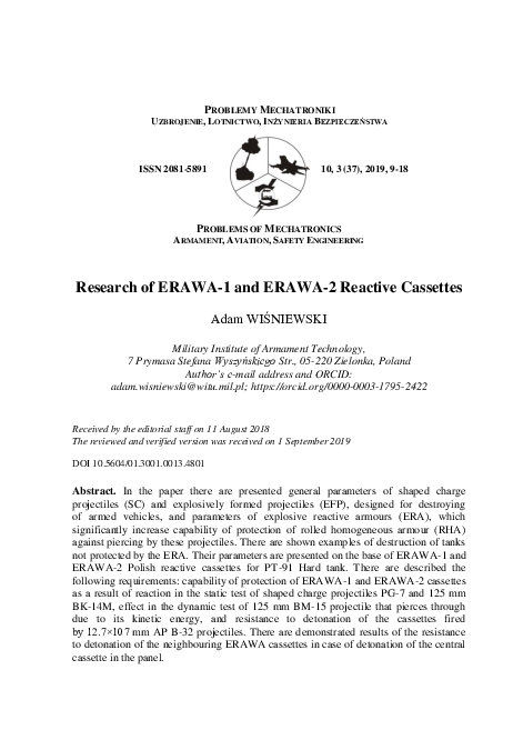 (PDF) Research of ERAWA-1 and ERAWA-2 Reactive Cassettes
