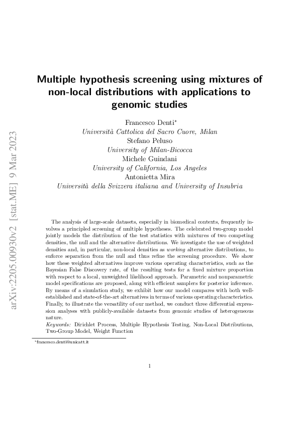 (PDF) Multiple hypothesis screening using mixtures of non-local ...