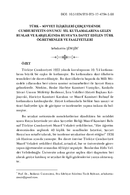 (PDF) Türk – Sovyet İli̇şki̇leri̇ Çerçevesi̇nde Cumhuri̇yeti̇n Onuncu ...