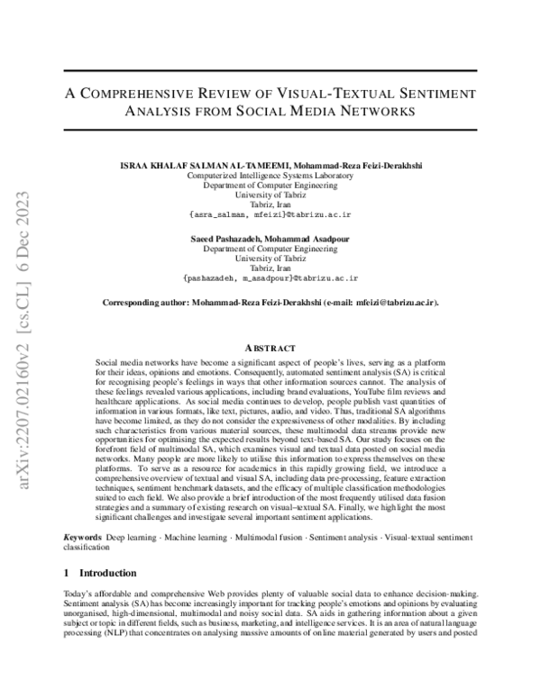 Pdf A Comprehensive Review Of Visual Textual Sentiment Analysis From Social Media Networks