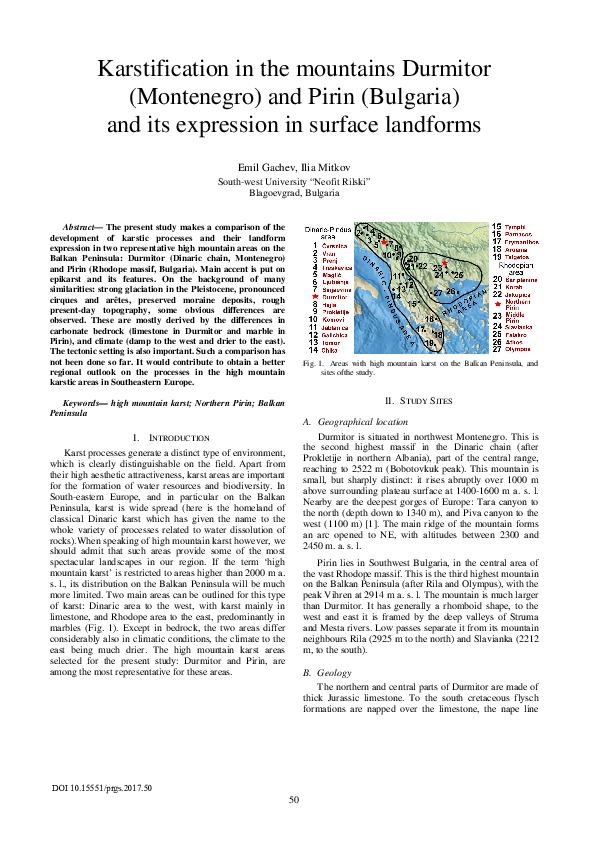 (PDF) Karstification in the mountains Durmitor (Montenegro) and Pirin ...