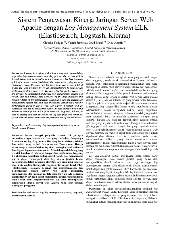 (PDF) Sistem Pengawasan Kinerja Jaringan Server Web Apache dengan Log Management System ELK ...