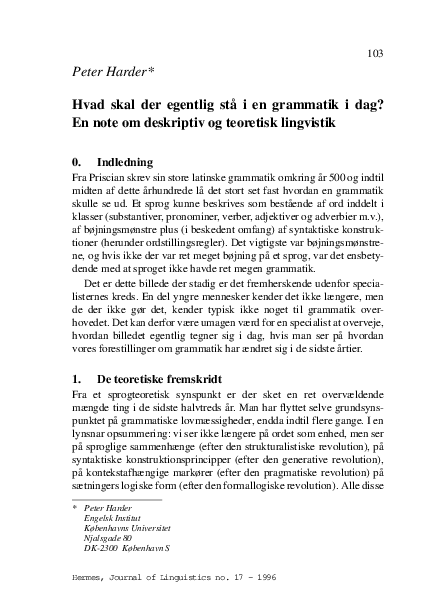 Hvad skal der egentlig stå i en grammatik i dag? En note om deskriptiv ...