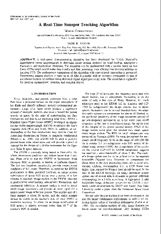 (PDF) A Real-Time Sunspot Tracking Algorithm