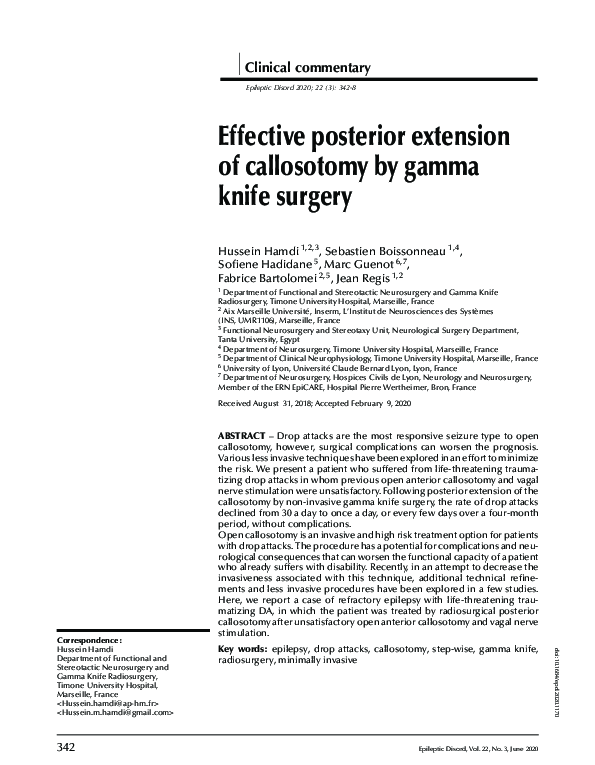 (PDF) Effective posterior extension of callosotomy by gamma knife surgery