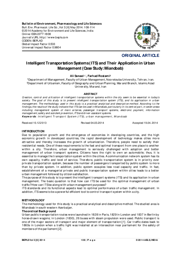 (PDF) Intelligent Transportation Systems (ITS) and Their Application in ...