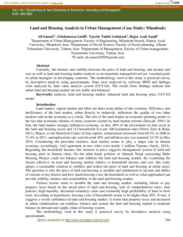 (PDF) Land and Housing Analysis in Urban Management (Case Study: Miandoab)