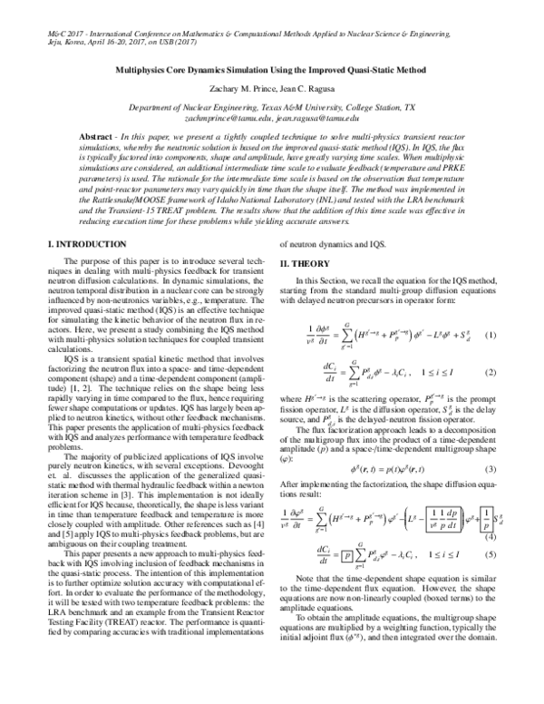 Pdf Multiphysics Core Dynamics Simulation Using The Improved Quasi Static Method