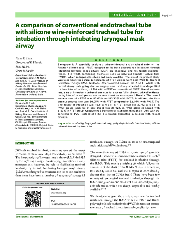 (PDF) A comparison of conventional endotracheal tube with silicone wire ...