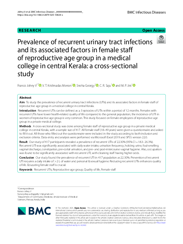 (PDF) Prevalence of recurrent urinary tract infections and its ...