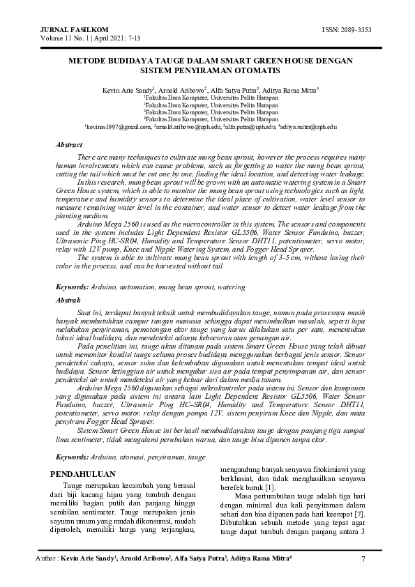 (PDF) Metode Budidaya Tauge Dalam Smart Green House Dengan Sistem ...