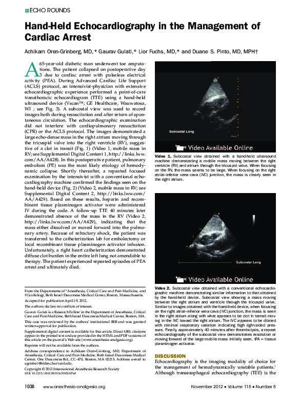 (PDF) Hand-Held Echocardiography in the Management of Cardiac Arrest