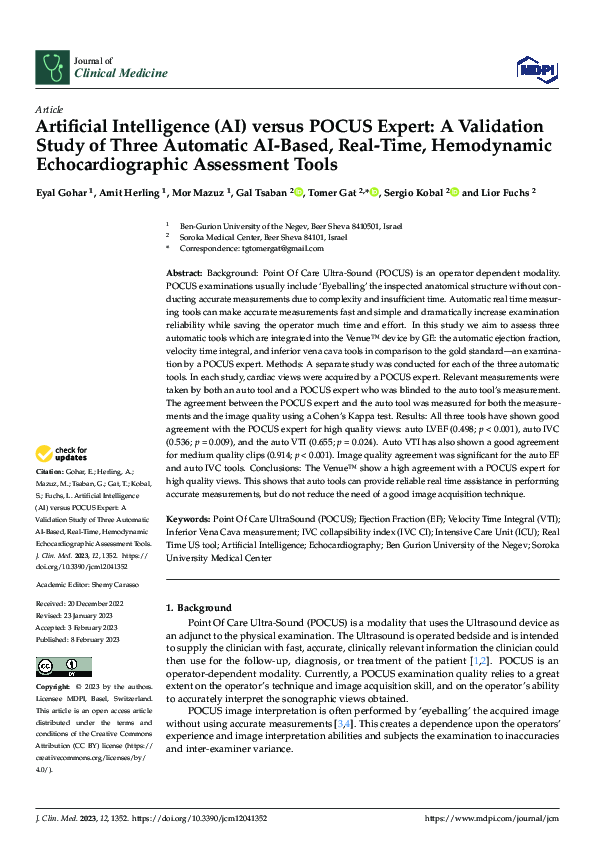 (PDF) Artificial Intelligence (AI) versus POCUS Expert: A Validation Study of Three Automatic AI ...