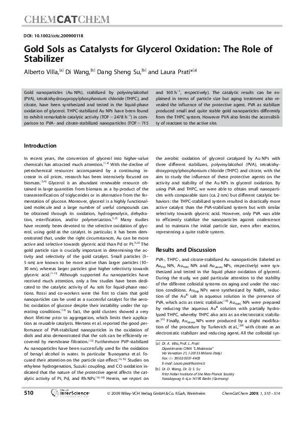 (PDF) Gold Sols as Catalysts for Glycerol Oxidation: The Role of Stabilizer