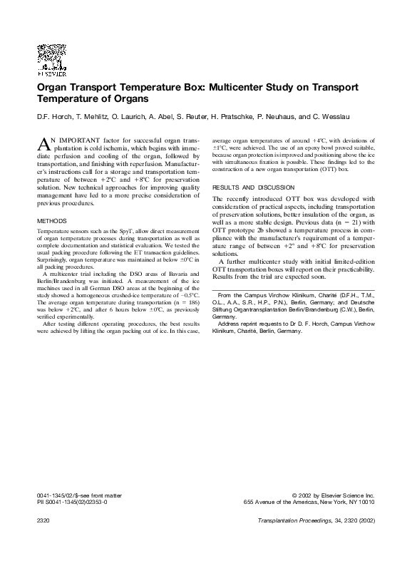 (PDF) Organ transport temperature box: multicenter study on transport ...