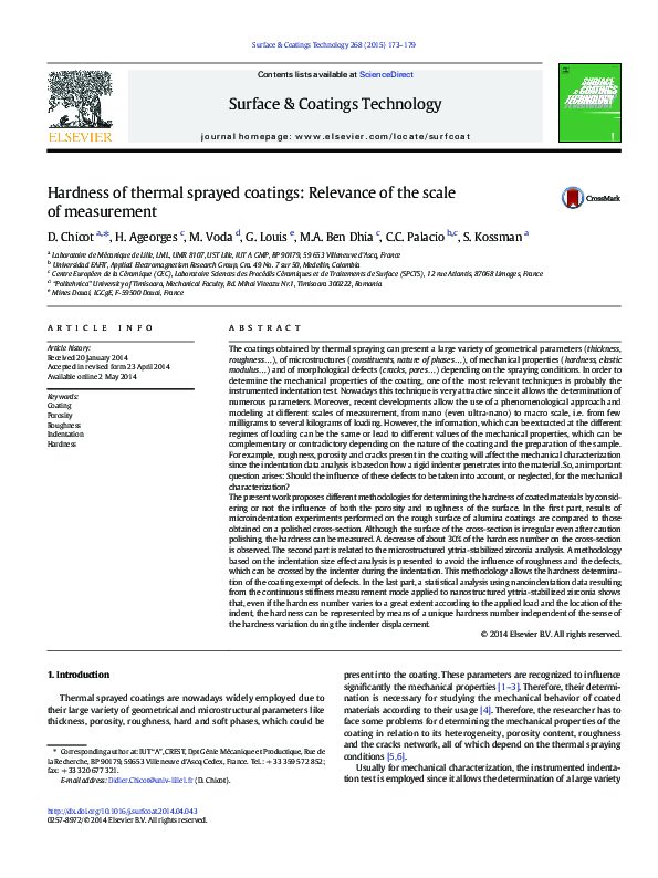 (PDF) Hardness of thermal sprayed coatings: Relevance of the scale of measurement