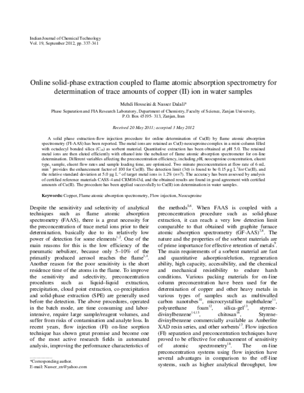 Pdf Online Solid Phase Extraction Coupled To Flame Atomic Absorption Spectrometry For