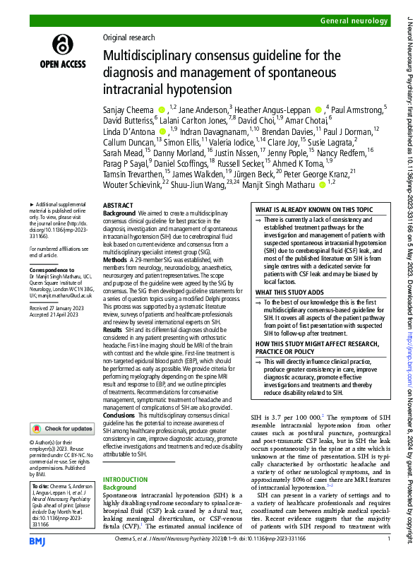 (PDF) Multidisciplinary consensus guideline for the diagnosis and management of spontaneous ...