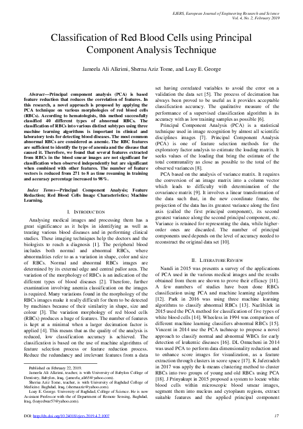(PDF) Classification of Red Blood Cells using Principal Component ...