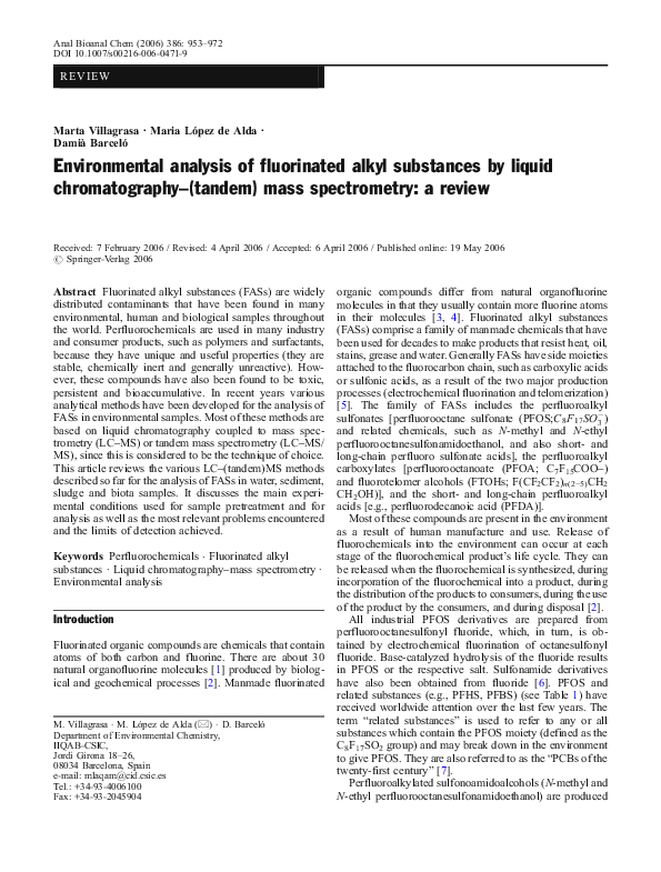 (PDF) Environmental analysis of fluorinated alkyl substances by liquid ...