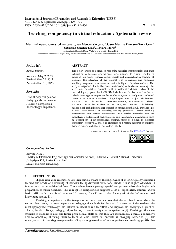 (PDF) Teaching competency in virtual education: Systematic review