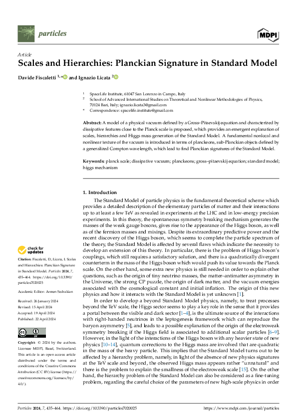(PDF) Scales and Hierarchies: Planckian Signature in Standard Model
