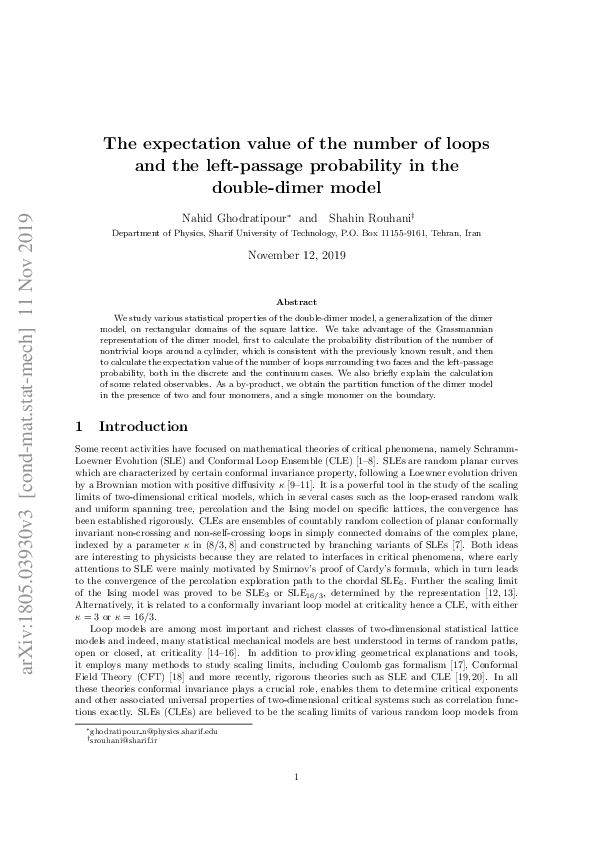 (PDF) The Expectation Value of the Number of Loops and the Left-Passage Probability in the ...