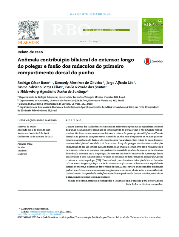 Anômala contribuição bilateral do extensor longo do polegar e fusão dos ...