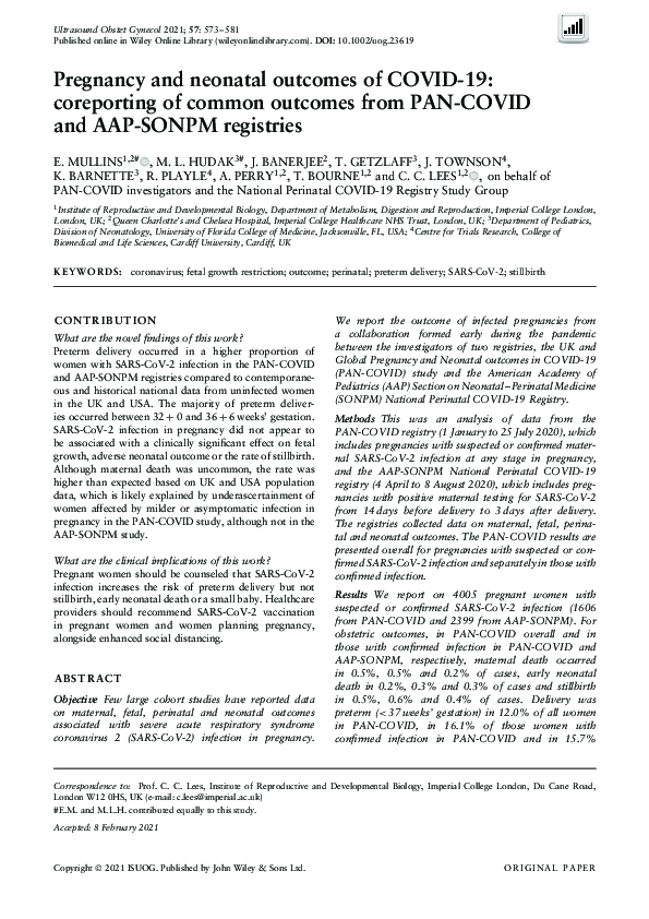 (PDF) Pregnancy and neonatal outcomes of COVID ‐19: coreporting of ...