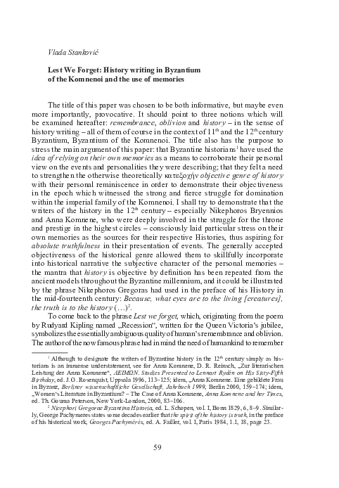 (PDF) Lest we forget: History writing in the Byzantium of the Komnenoi ...