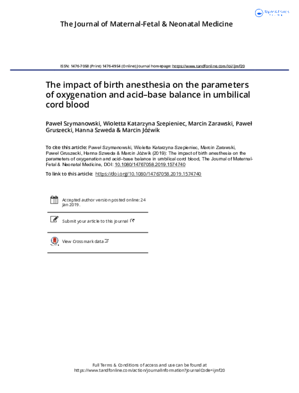 (PDF) The impact of birth anesthesia on the parameters of oxygenation ...
