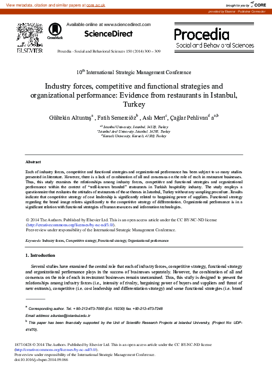 (PDF) Industry Forces, Competitive and Functional Strategies and ...
